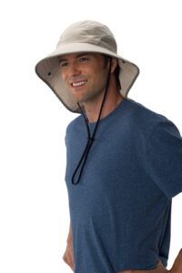 sun protection zone unisex floppy sun hat (khaki with olive trim)