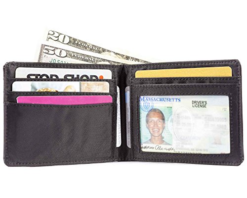 Big Skinny Men's Slimline Leather Bi-Fold Slim Wallet, Holds Up to 25 Cards, One Size, Black