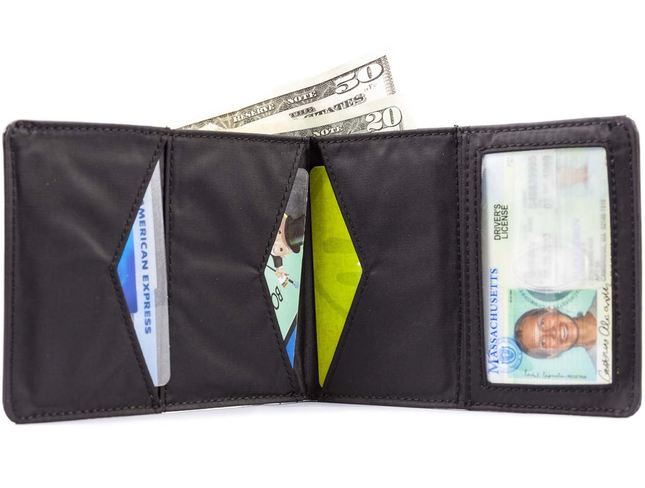 Big Skinny Men's Super Skinny Leather Bi-Fold Slim Wallet, Holds Up to 30 Cards, Black