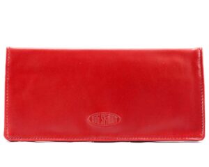 big skinny women's executive leather bi-fold checkbook slim wallet, holds up to 40 cards, red