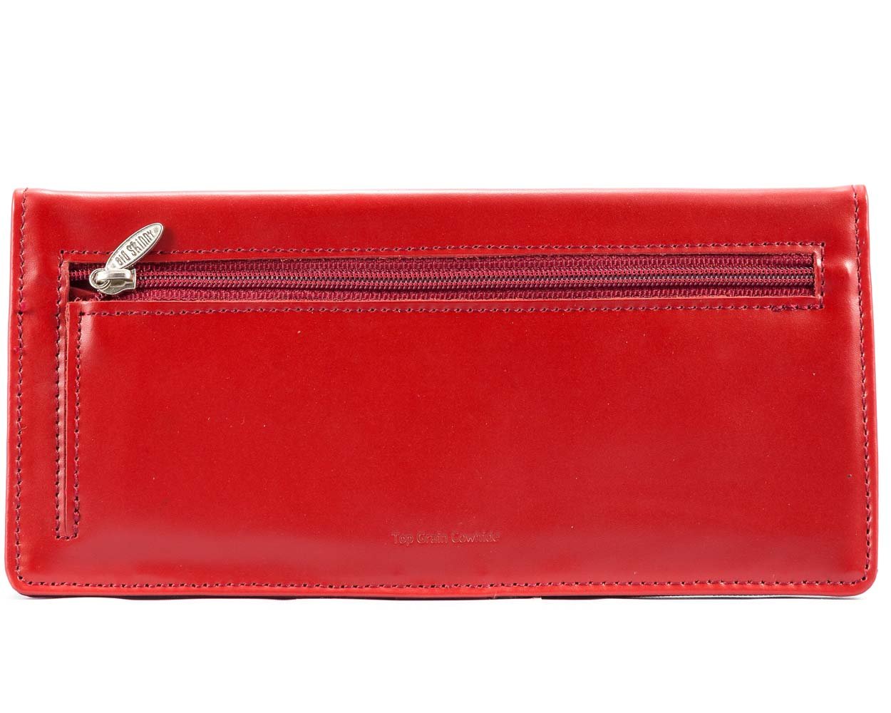 Big Skinny Women's Executive Leather Bi-Fold Checkbook Slim Wallet, Holds Up to 40 Cards, Red