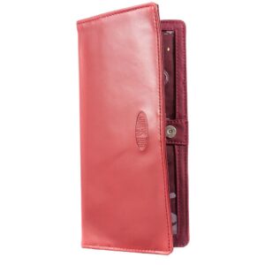 Big Skinny Women's Executive Leather Bi-Fold Checkbook Slim Wallet, Holds Up to 40 Cards, Red