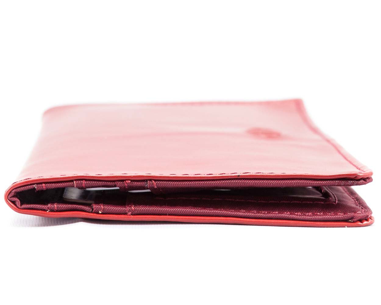 Big Skinny Women's Executive Leather Bi-Fold Checkbook Slim Wallet, Holds Up to 40 Cards, Red