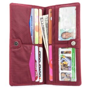 Big Skinny Women's Executive Leather Bi-Fold Checkbook Slim Wallet, Holds Up to 40 Cards, Red