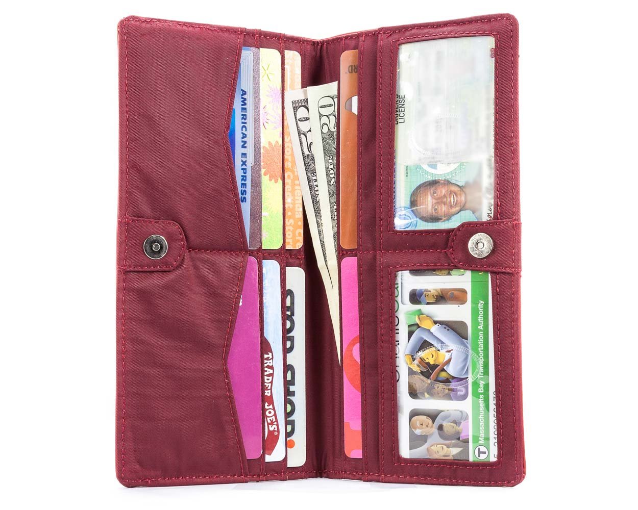 Big Skinny Women's Executive Leather Bi-Fold Checkbook Slim Wallet, Holds Up to 40 Cards, Red