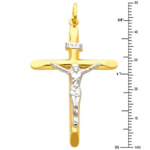 14k REAL Two Tone Gold Religious Crucifix Jesus Cross Charm Pendant