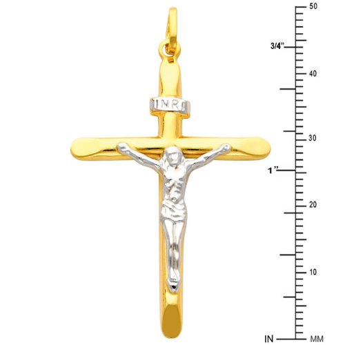 14k REAL Two Tone Gold Religious Crucifix Jesus Cross Charm Pendant