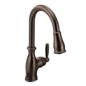 moen brantford oil rubbed bronze one-handle pulldown kitchen sink faucet featuring power boost and reflex retractable docking system, traditional kitchen faucet with sprayer, 7185orb