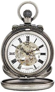 charles-hubert, paris 3867-s classic collection antiqued finish double hunter case mechanical pocket watch