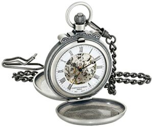 charles-hubert, paris 3868-s classic collection antiqued finish double hunter case mechanical pocket watch