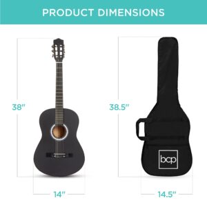 Best Choice Products 38in Beginner All Wood Acoustic Guitar Starter Kit w/Gig Bag, 6 Celluloid Picks, Nylon Strings, Capo, Cloth, Strap w/Pick Holder - Matte Black