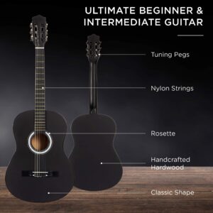 Best Choice Products 38in Beginner All Wood Acoustic Guitar Starter Kit w/Gig Bag, 6 Celluloid Picks, Nylon Strings, Capo, Cloth, Strap w/Pick Holder - Matte Black