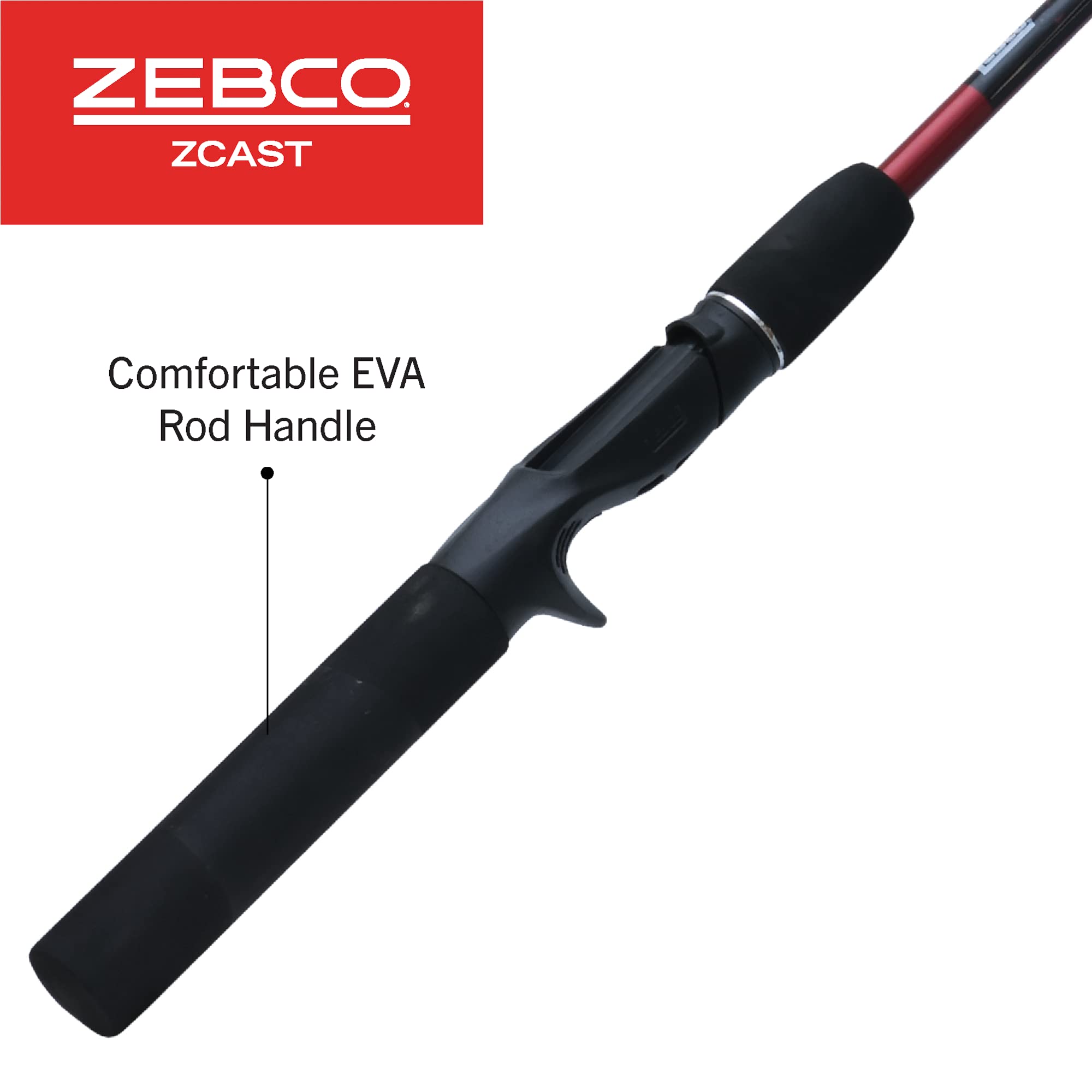 Zebco ZCAST 5'6" 2PC ML CAST ROD, Multi (ZCASTC562MLA,,PB3),Black/Red