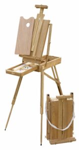 creative mark cezanne half box french easel - oiled elm wood plein air artist easel, holds canvas up to 33", comfortable handle, divided supplies drawer, brass hardware, telescoping legs