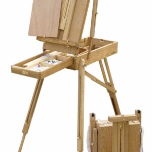 Creative Mark Cezanne Half Box French Easel - Oiled Elm Wood Plein Air Artist Easel, Holds Canvas Up to 33", Comfortable Handle, Divided Supplies Drawer, Brass Hardware, Telescoping Legs