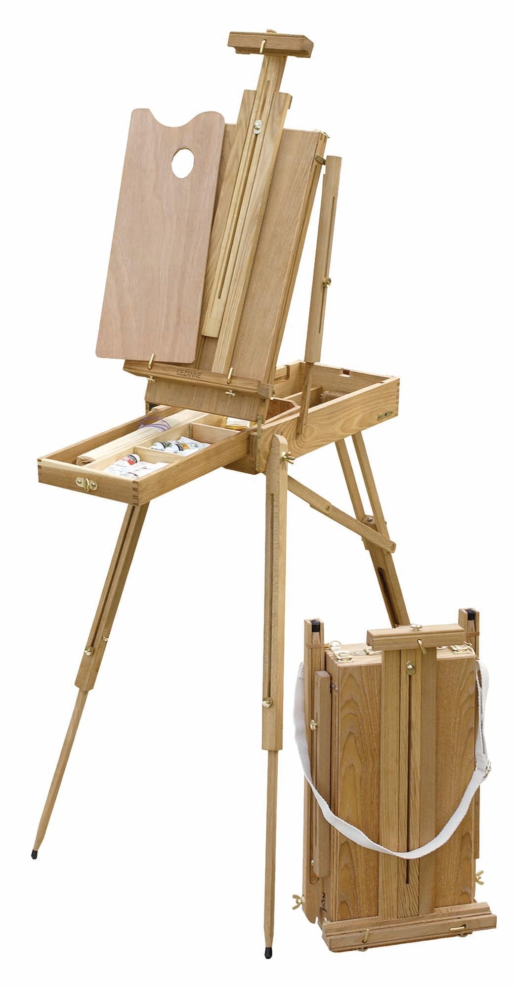 Creative Mark Cezanne Half Box French Easel - Oiled Elm Wood Plein Air Artist Easel, Holds Canvas Up to 33", Comfortable Handle, Divided Supplies Drawer, Brass Hardware, Telescoping Legs