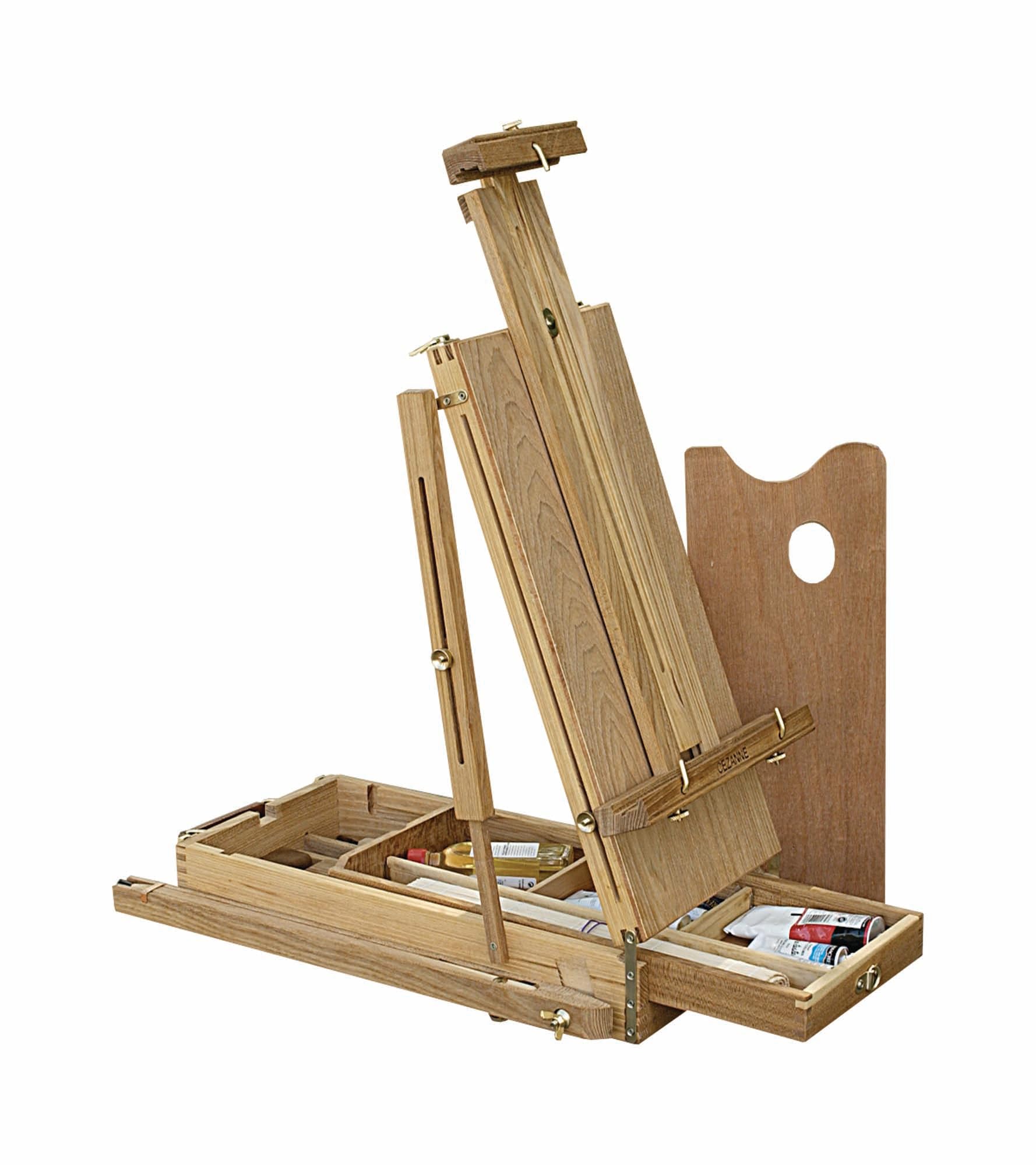 Creative Mark Cezanne Half Box French Easel - Oiled Elm Wood Plein Air Artist Easel, Holds Canvas Up to 33", Comfortable Handle, Divided Supplies Drawer, Brass Hardware, Telescoping Legs