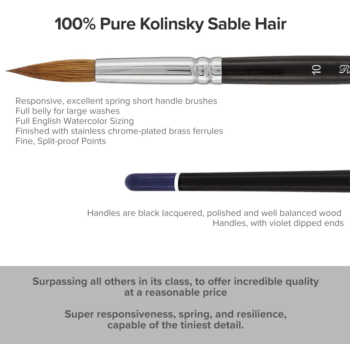 Creative Mark Rhapsody Kolinsky Sable Short Handle Brush - # 10, for Artists, Students, Professionals - Excellent Spring, Full Belly Washes, English Sizing, Split-Proof Points