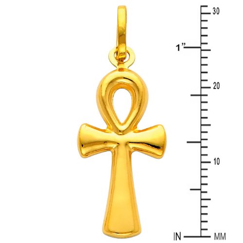 14k REAL Yellow Gold Religious Ankh Cross Charm Pendant (25 x 13 mm)