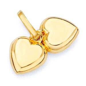 14k real yellow gold double heart charm pendant