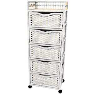 oriental furniture 46" natural fiber chest of drawers on wheels - white