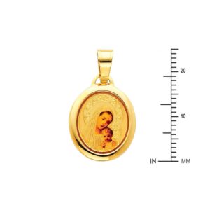 14k REAL Yellow Gold Religious Blessed Virgin Mary and Jesus Enamel Picture Charm Pendant