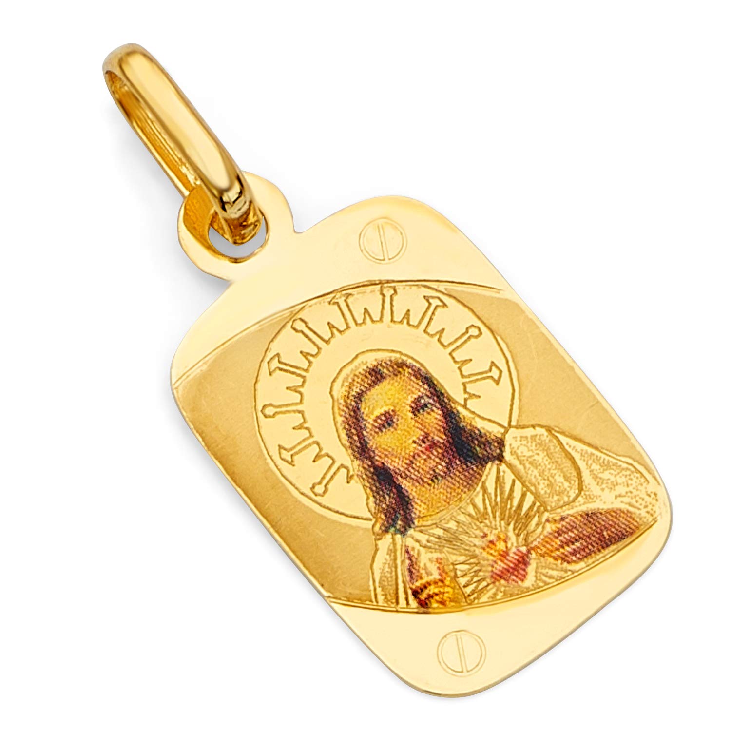 14k REAL Yellow Gold Religious Jesus Heart Enamel Picture Charm Pendant