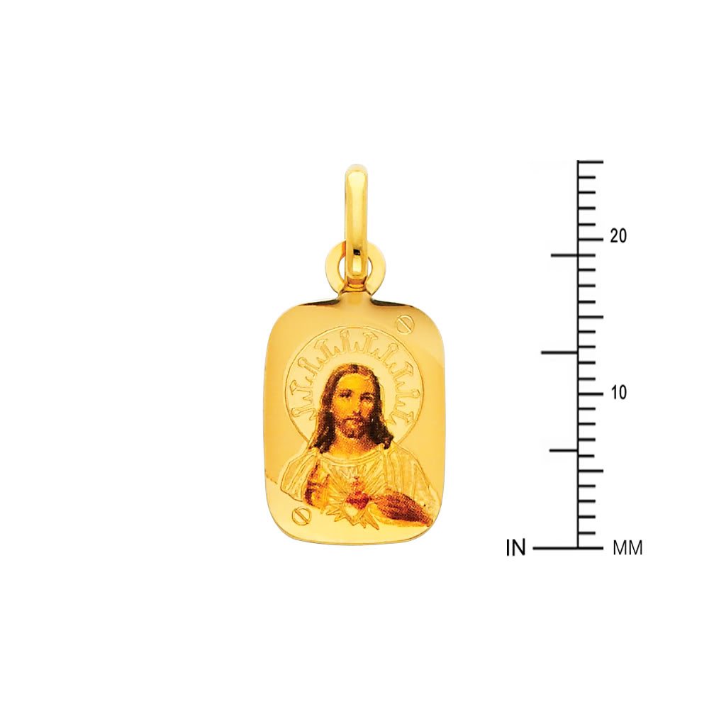 14k REAL Yellow Gold Religious Jesus Heart Enamel Picture Charm Pendant