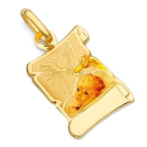 14k real yellow gold religious baptism enamel picture charm pendant (15 x 10 mm)