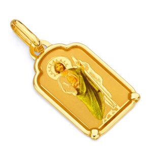 14k real yellow gold religious saint jude enamel picture charm pendant