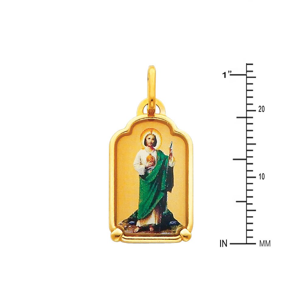 14k REAL Yellow Gold Religious Saint Jude Enamel Picture Charm Pendant