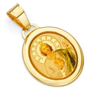 14k real yellow gold religious saint jude enamel picture charm pendant