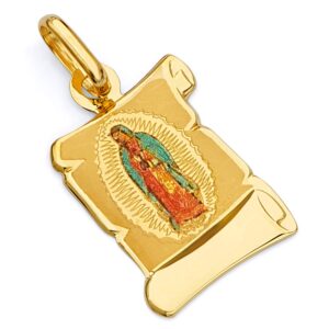 14k real yellow gold religious our lady of guadalupe enamel picture charm pendant