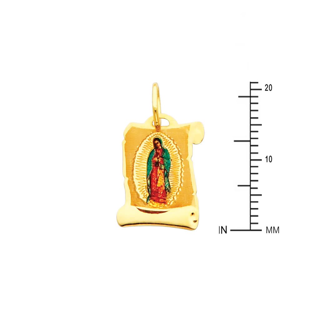 14k REAL Yellow Gold Religious Our Lady of Guadalupe Enamel Picture Charm Pendant