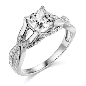 14k white gold solid princess square wedding engagement ring - size 7