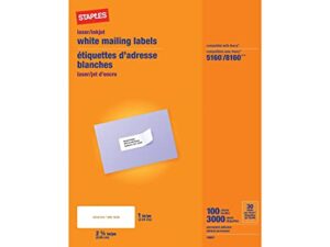 staples white inkjet/laser address labels, 1" x 2-5/8", 3,000/box