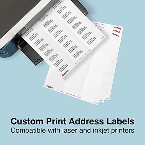 Staples White Inkjet/Laser Address Labels, 1" X 2-5/8", 3,000/Box