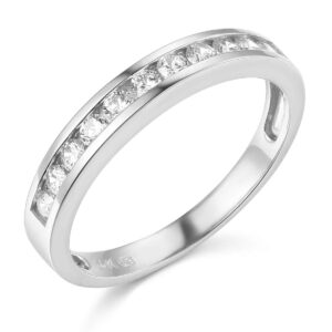 14k white gold solid channel set wedding band - size 7.5