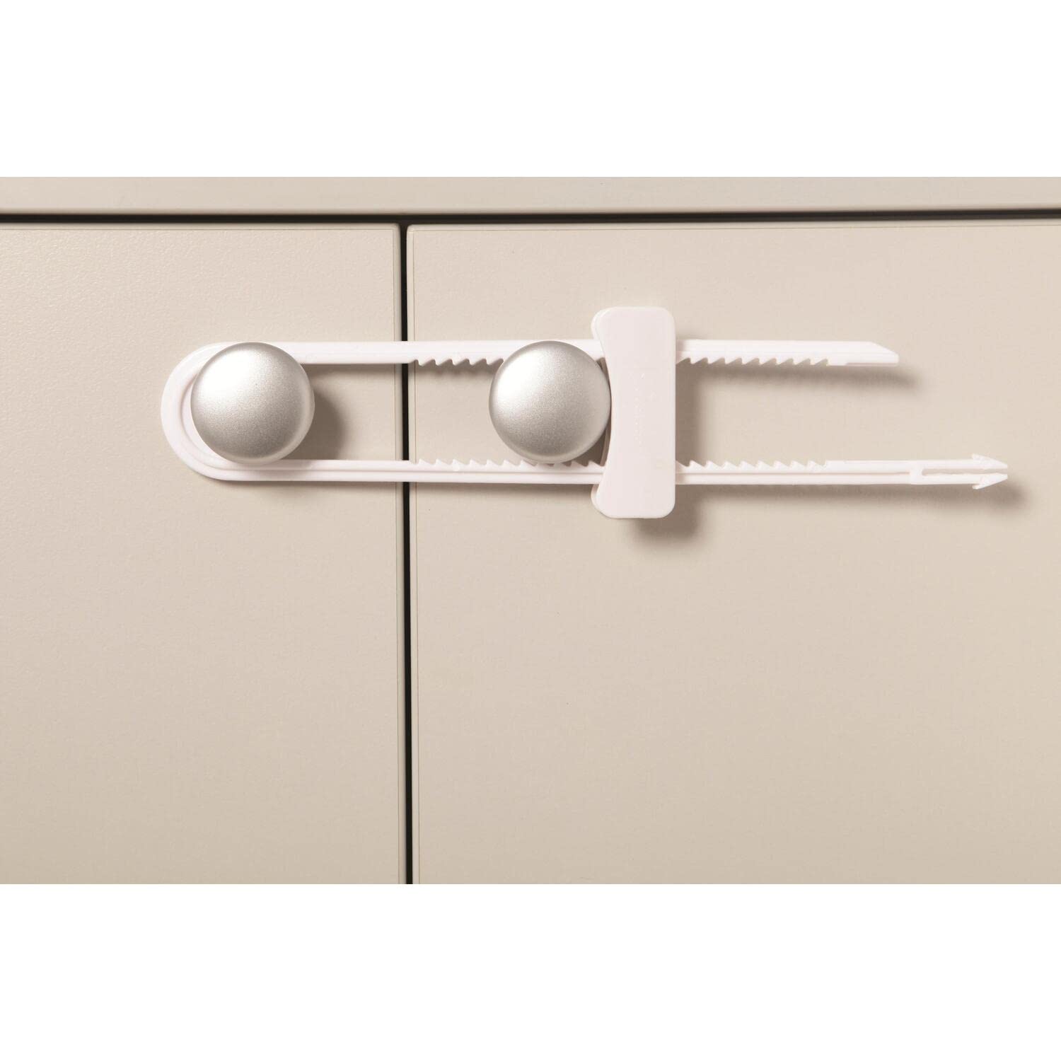 Dreambaby Sliding Cabinet Locks - Child Proof Cabinet Latches - For Kitchen, Bathroom Storage Doors Handles & Knobs - Suitable for Round & D-Shaped Handles - 6 Pack - White - Model L715