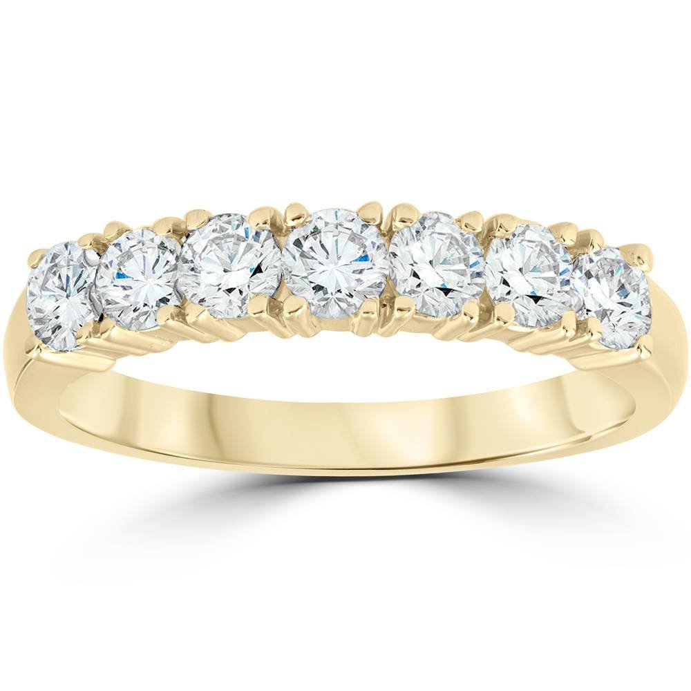 P3 POMPEII3 1ct Diamond Wedding Ring Anniversary 14k Yellow Gold 7-Stone Womens Band - Size 7