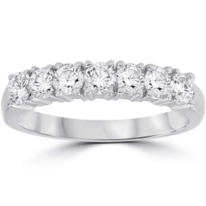 p3 pompeii3 14k white gold 1 ct t.w. round-cut natural diamond wedding ring women's anniversary 7-stone band