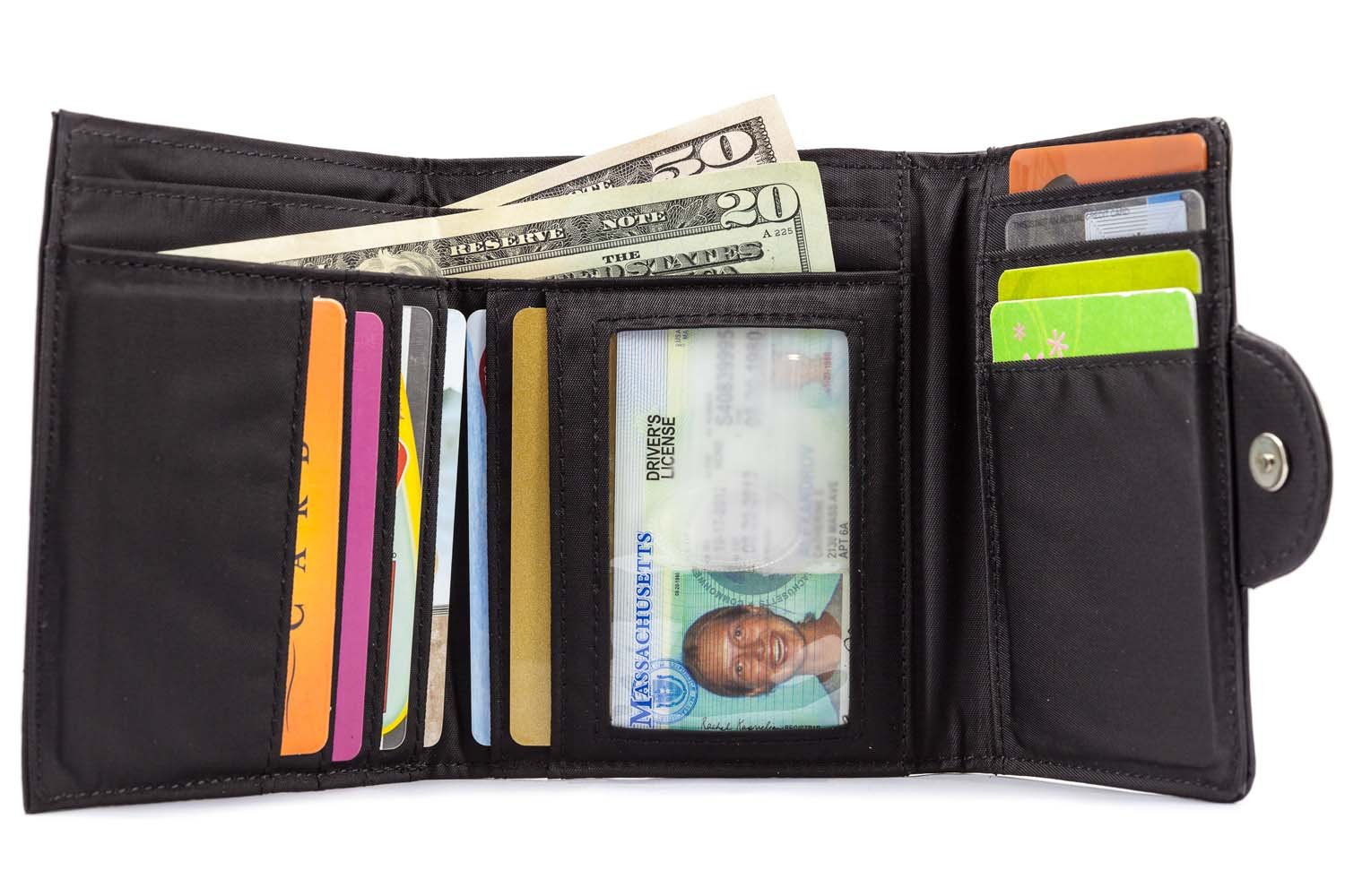 Big Skinny Women's Trixie Leather Tri-Fold Slim Wallet, Holds Up to 30 Cards, Black