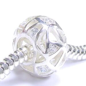 Queenberry Sterling Silver Ball Bead Clear Crystal Birthstone April for Pandora Troll European Charm Bracelets 12.5mm