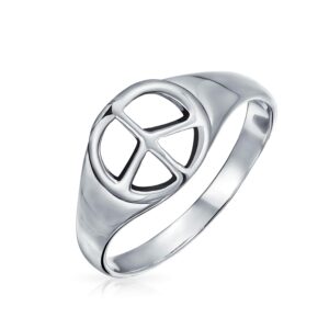 bling jewelry 925 sterling silver wide open symbol world peace sign signet ring for men for women for teen