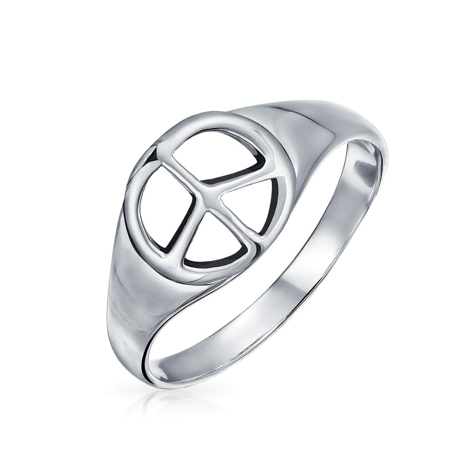 Bling Jewelry 925 Sterling Silver Wide Open Symbol World Peace Sign Signet Ring For Men For Women For Teen