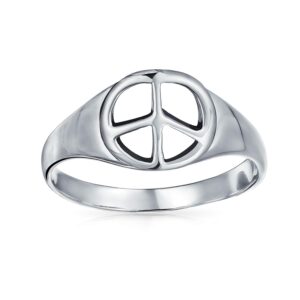 Bling Jewelry 925 Sterling Silver Wide Open Symbol World Peace Sign Signet Ring For Men For Women For Teen