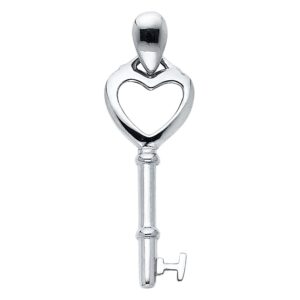 14k real white gold key to my heart charm pendant