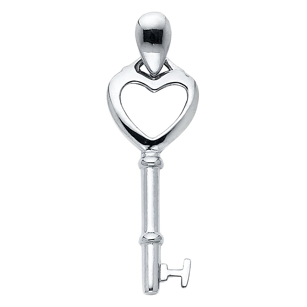 14k REAL White Gold Key to My Heart Charm Pendant