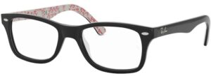 ray-ban rx5228 square prescription eyeglass frames, black on texture white/demo lens, 53 mm