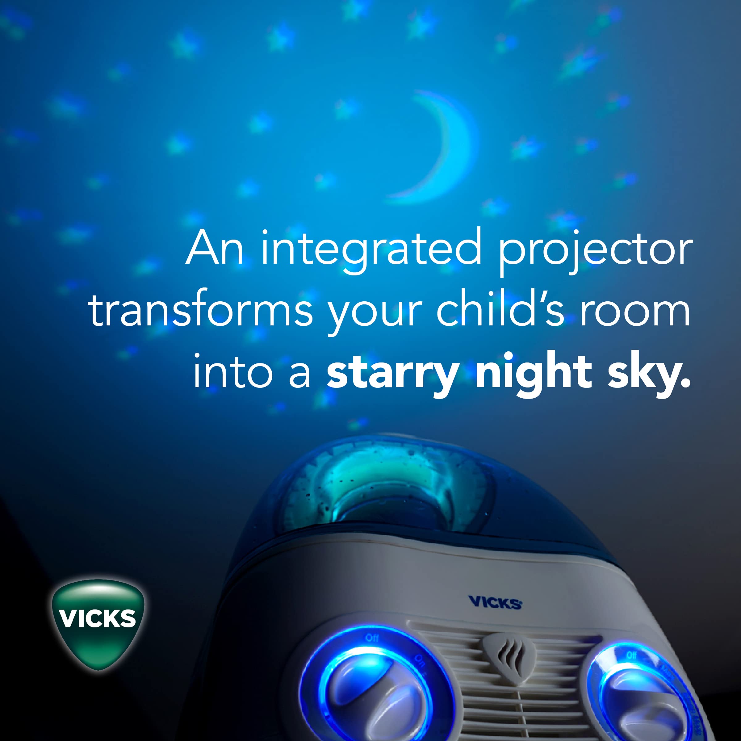 Vicks Starry Night Filtered Cool Mist Humidifier, Medium to Large Rooms, 1 Gallon Tank – Cool Mist Humidifier for Baby and Kids Rooms with Light Up Star Night Light Display, Works with Vicks VapoPads